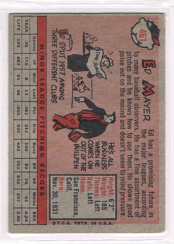 1958 Topps #461 Ed Mayer RC Chicago Cubs | eBay