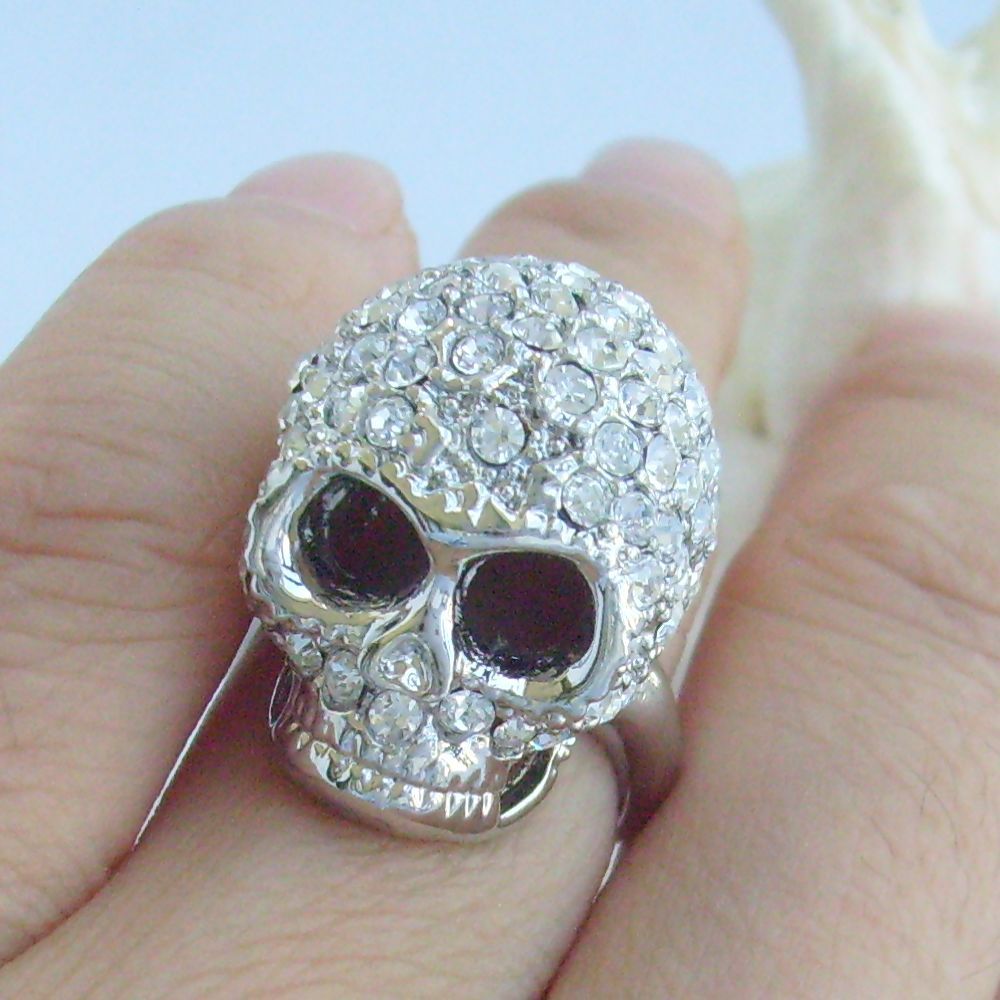 Unique Cocktail Skull Skeleton Ring Clear Austrian Crystal CR788C5 | eBay