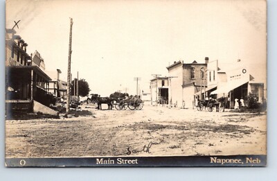 RPPC Real Photo Postcard Nebraska Naponee Franklin co Main Street Horse ...