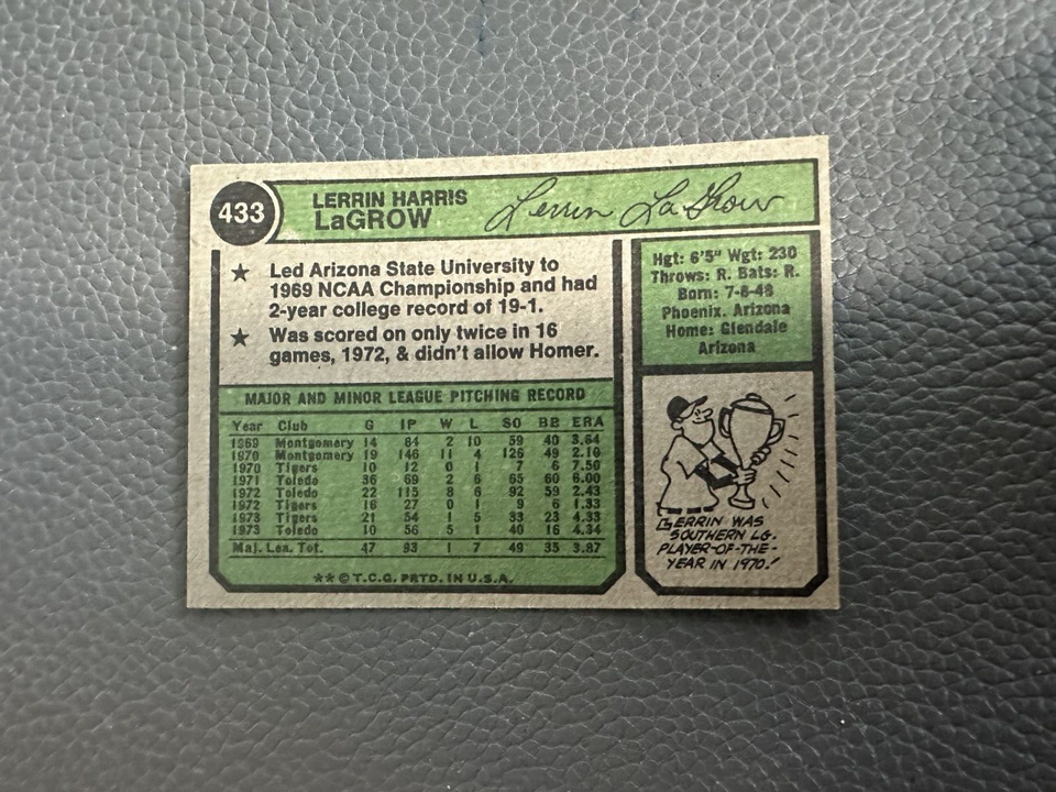 1974 Topps #433 Lerrin LaGrow - Detroit Tigers EX-MT | eBay