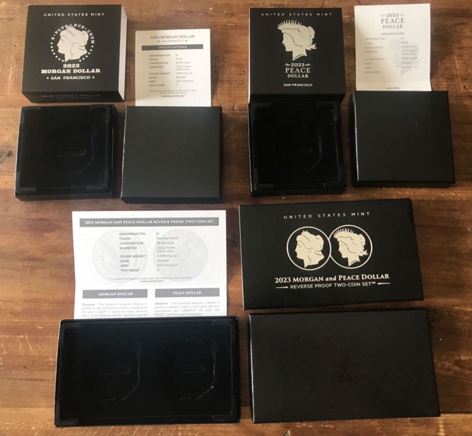 2023 Morgan, Peace Dollar & Reverse Proof Set OGP - 3 boxes w/COAs only ...