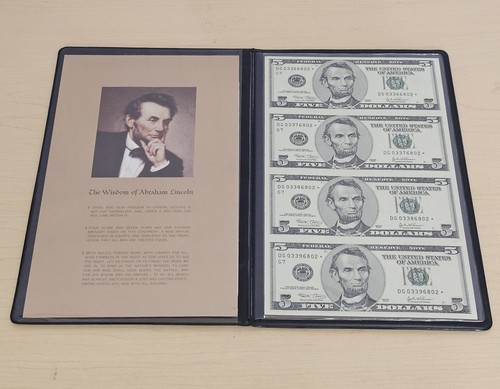 2003 $5 Five Dollar STAR NOTE BEP UNCUT Sheet of 4 Federal Reserve ...