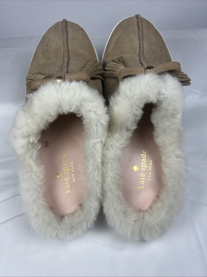 Kate Spade NY Limon Mules Suede Slip On Slippers Tassel Sherpa Lined ...