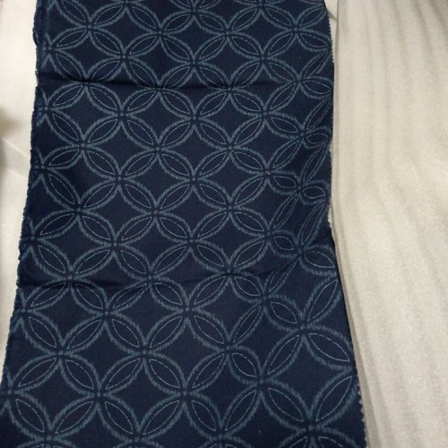 Hemp Leaf Pattern Obiage Kimono Accessory Cotton Blue Unused 56" x 11 ...