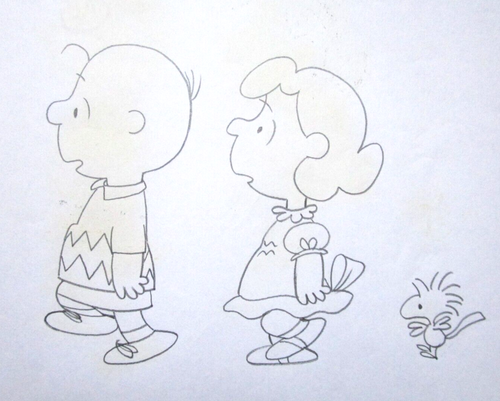 PEANUTS CHARLIE BROWN Charles Schulz ORIGINAL PROD cel DRAWING bird ...