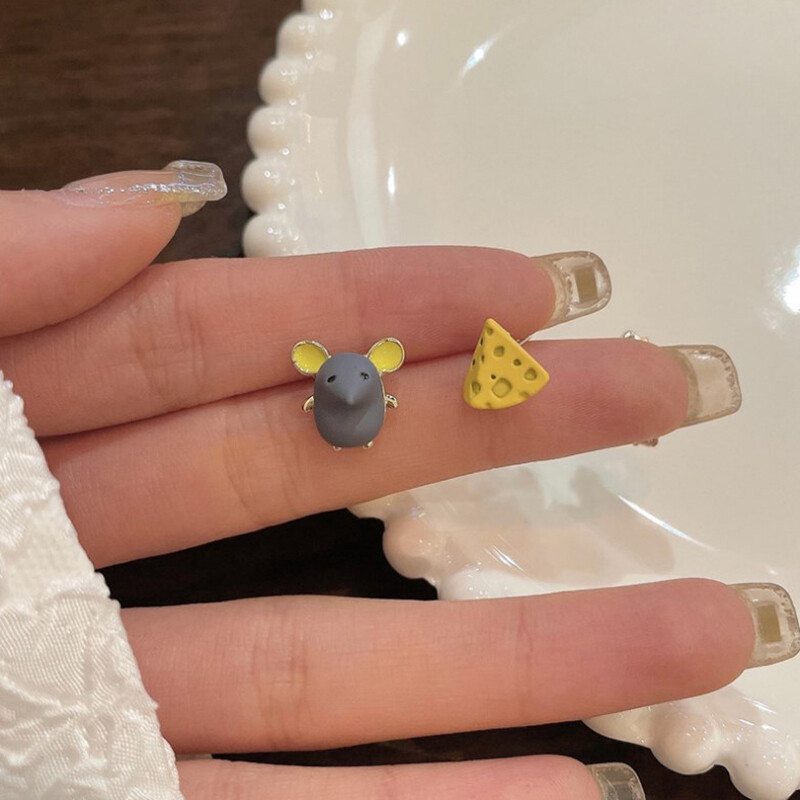 Cute And Fashionable New Mouse Cheese Earrings For Women Cartoon Ear ...