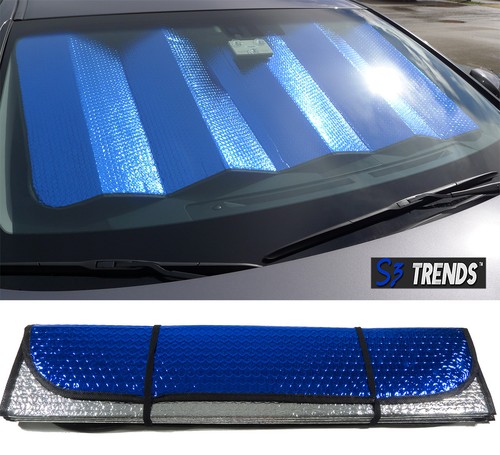 Reversible Chrome & Blue Front Window Windshield Sun Shade Accordion ...
