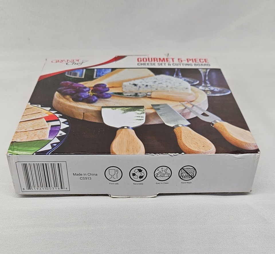 GOURMET 5 PIECE CHEESE SET & CUTTING BOARD * GRANDE CHEF * SWIVEL ...
