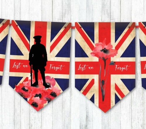 Remembrance Day Poppy 'Lest We Forget' Armed Forces Union Jack Bunting ...
