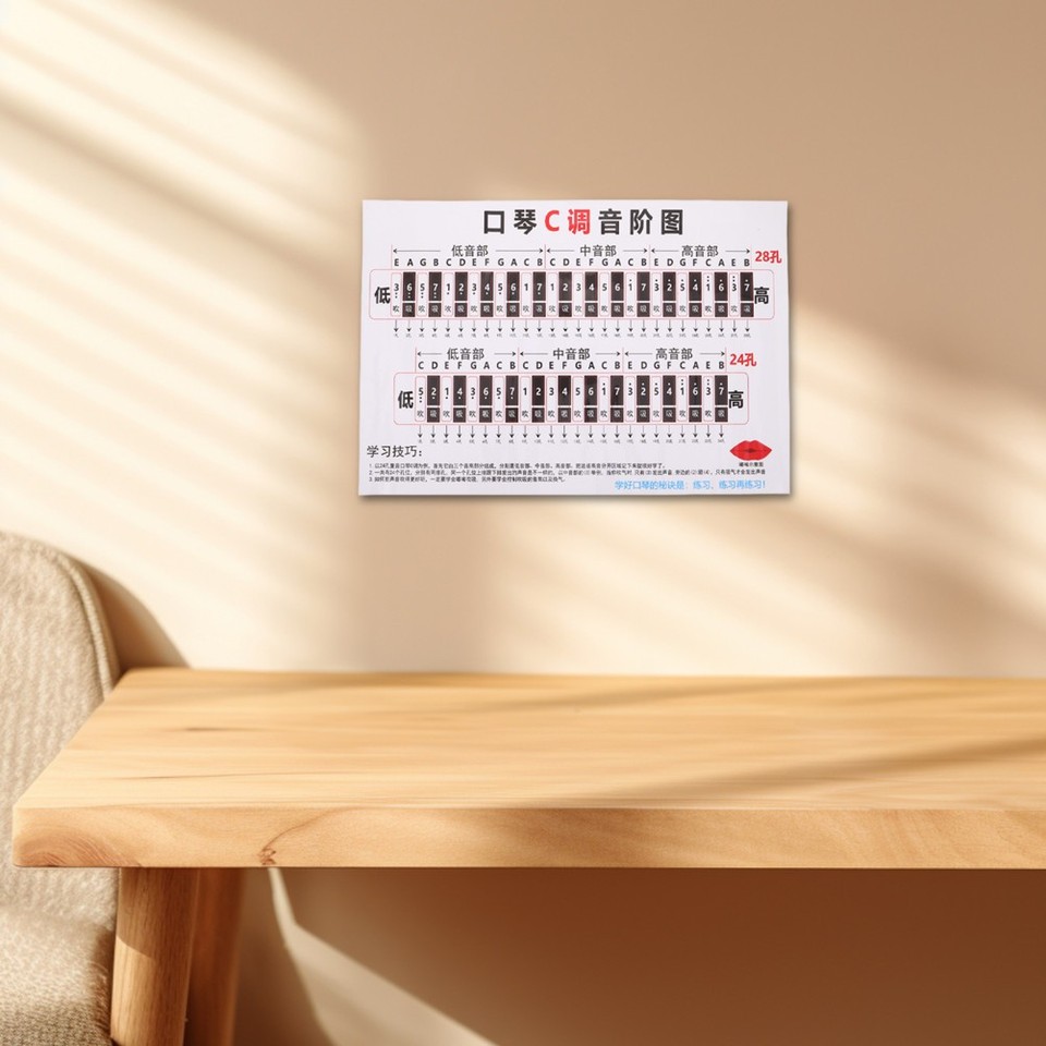 2 Pcs Harmonica Learning Aid Stickers Beginner's Poster Blues Scale ...