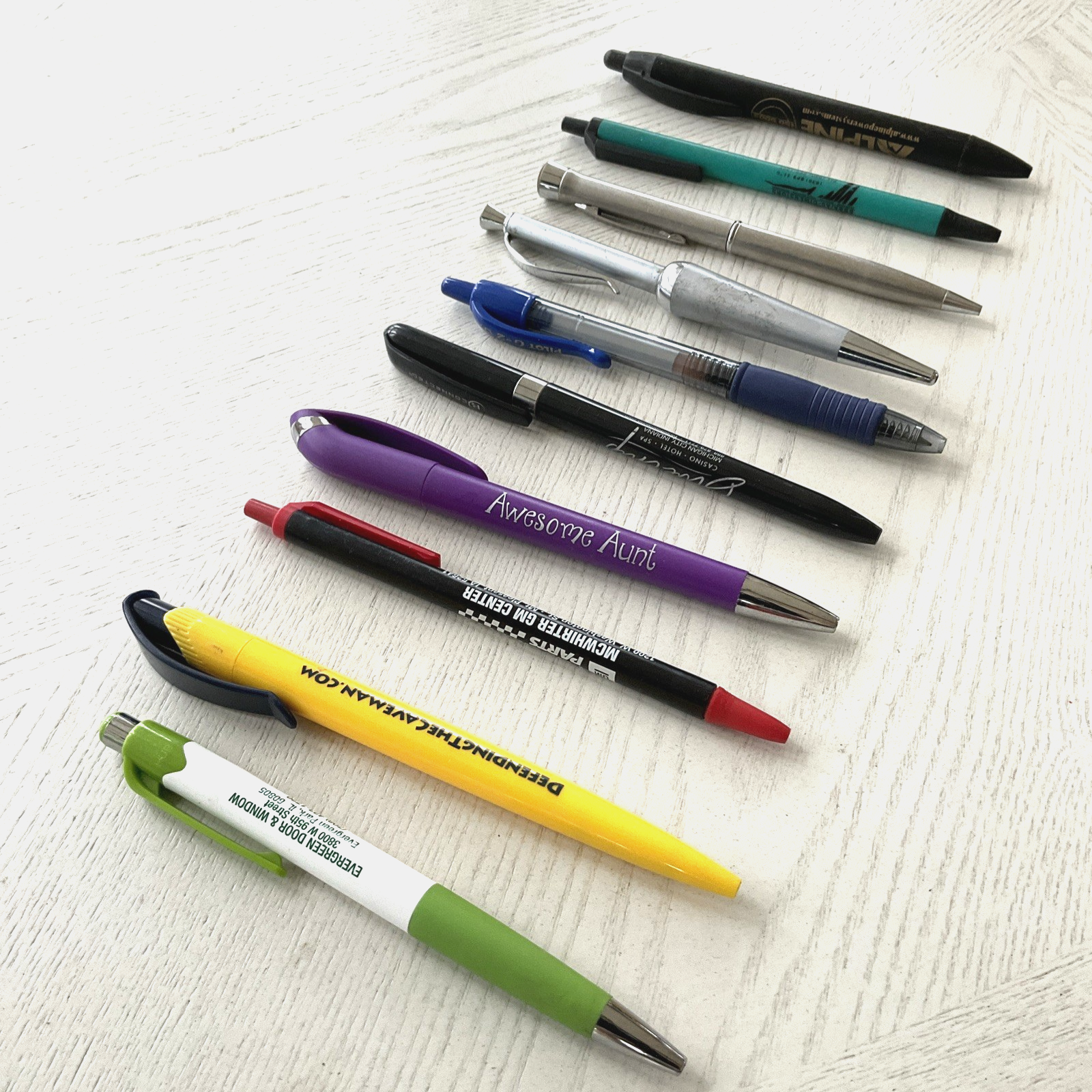 Ball Point Pen Lot of 10 Pens: 2 Silver, Advertising Pens, Various Lot ...