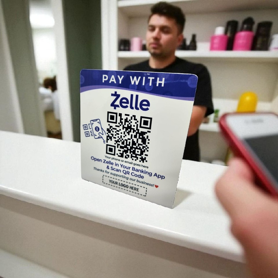 TapJetPro Zelle Scan To Pay with QR Stand Sign | Custom Logo | We ...