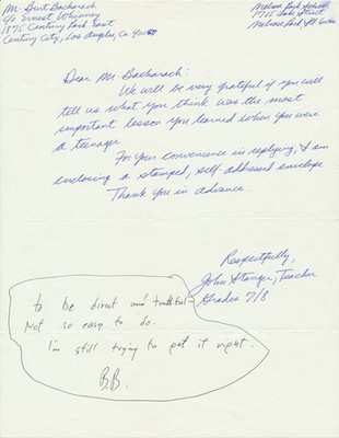 Burt BACHARACH / Autograph Note Signed initials / Unsigned Sheet Music ...