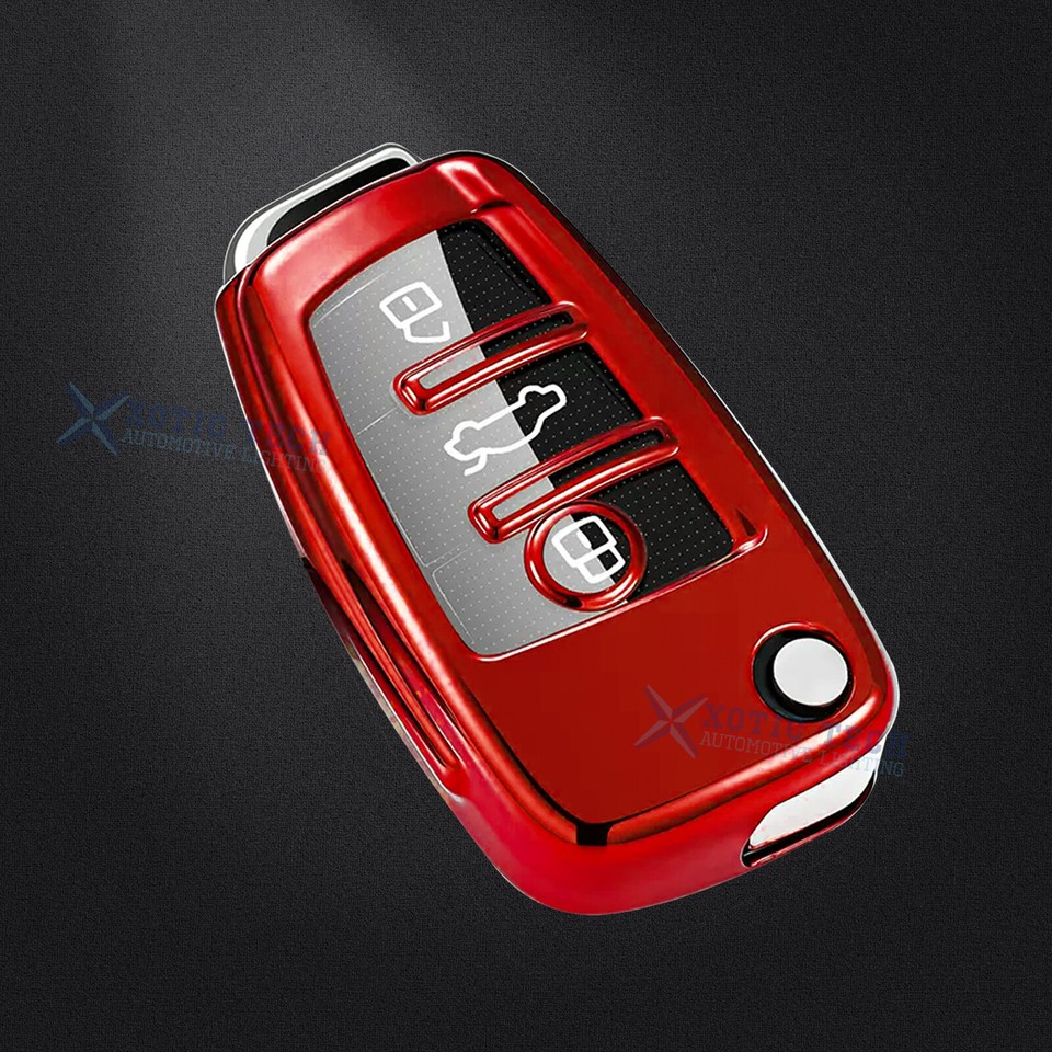 1pc Red TPU Smart Folding Key Fob Cover Protector For Audi A4 A6 A8 Q2 ...