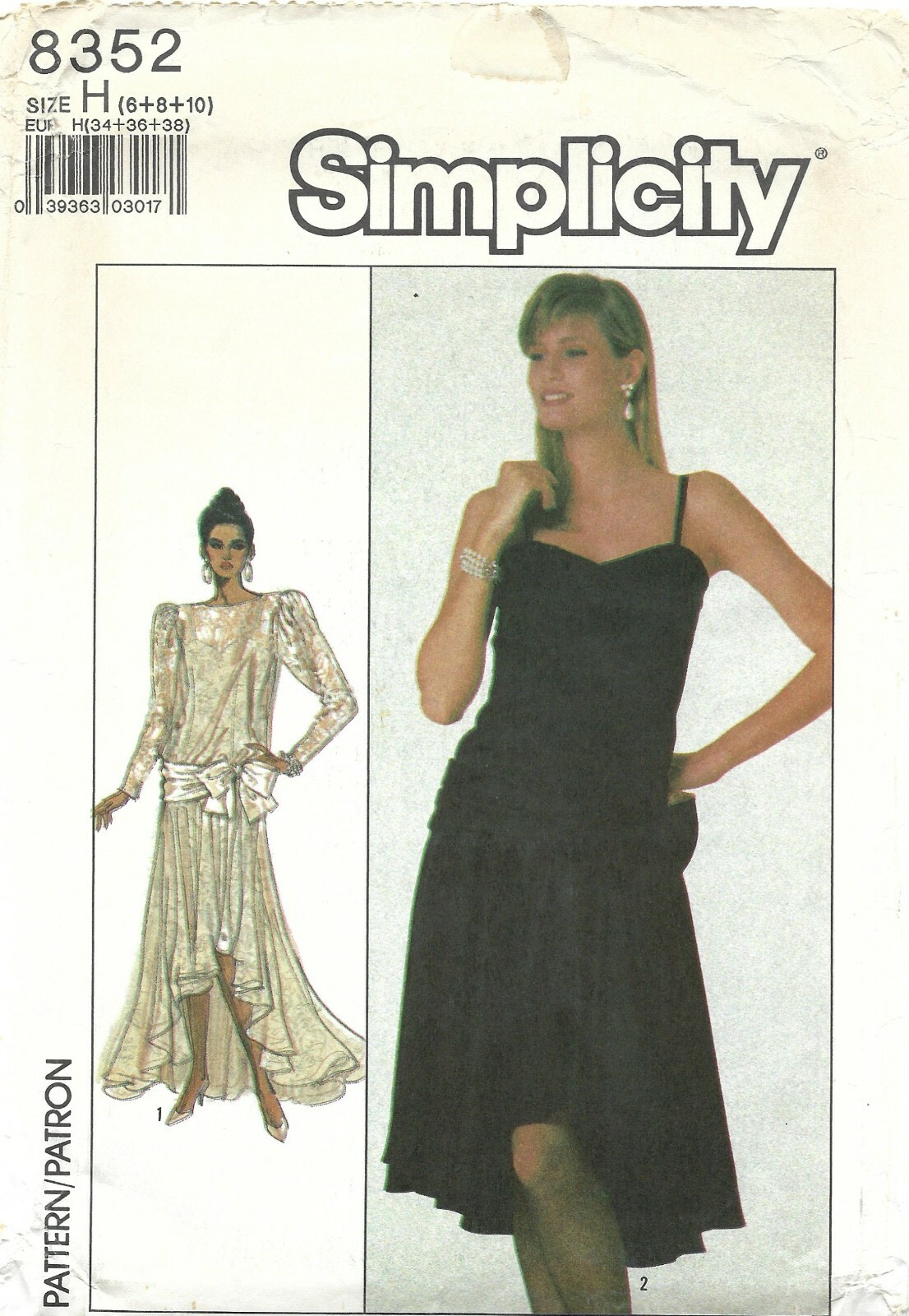 Simplicity 8352 Opulent 80s Drop Waist Gown, Dress w Sweetheart Neck Sz ...