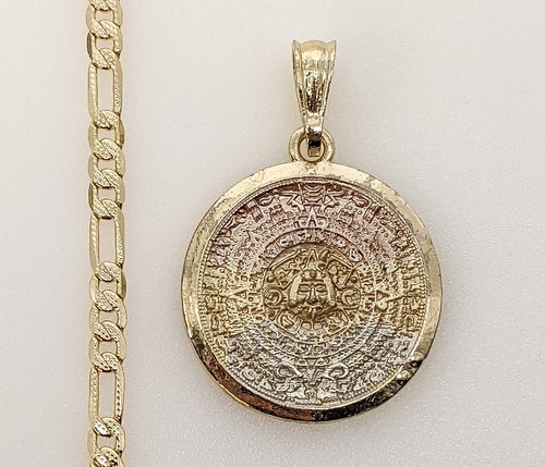 Aztec Mayan Calendar 4mm Chain Necklace Pendant Gold Plated Calendario ...