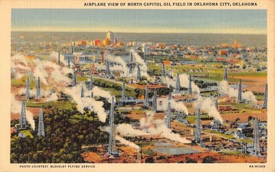 Vintage Linen Postcard Airplane View North Capitol Oil Field Oklahoma ...