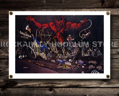 Dave Mann Ed Roth Studios 2' x 3' Banner Bike Chopper Motorcycle Satans ...
