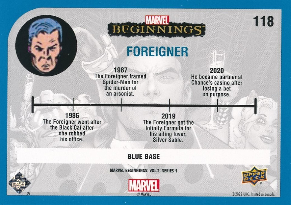 #118 FOREIGNER 2022(2023) Upper Deck Marvel Beginnings BLUE SPIDER-MAN ...