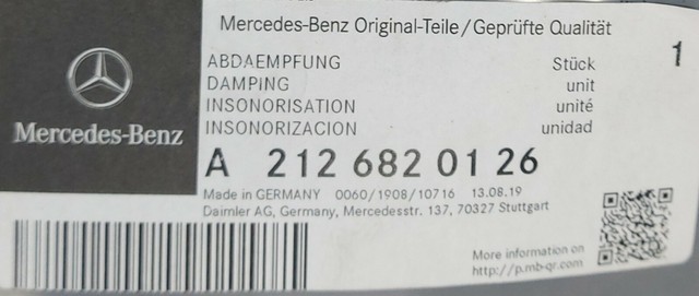 Mercedes-Benz E W212 Engine Hood Center Insulation A2126820126 Genuine ...