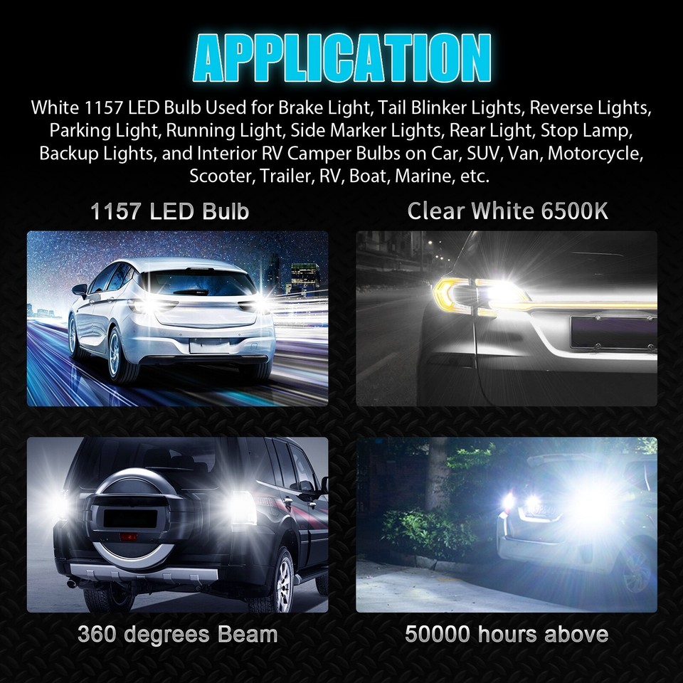 4x 1157 50-SMD LED Tail Brake Stop Reverse Parking Light Bulbs 6000K ...