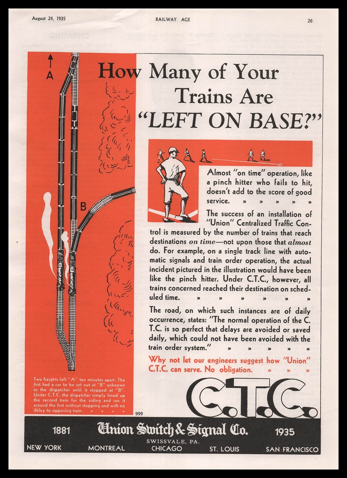 1935 Union Switch & Signal Train Traffic Control San Francisco Baseball ...