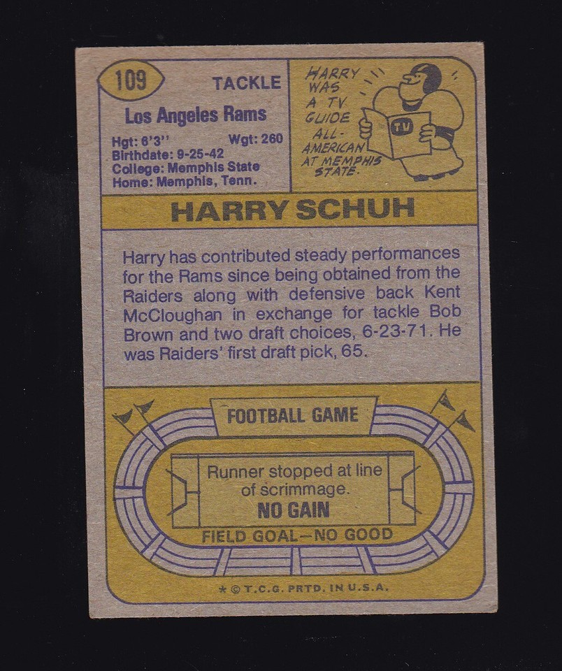 1974 Topps Harry Schuh #109 Los Angeles Rams | eBay