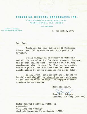 "Army Chief of Staff" General Harold Johnson Hand Signed TLS Dated 1974 ...