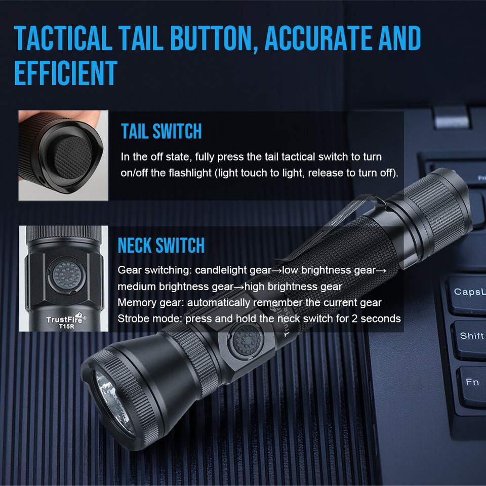 NEW Trustfire T15R 2350LM Led Light Tactical Flashlight Torch TypeC ...