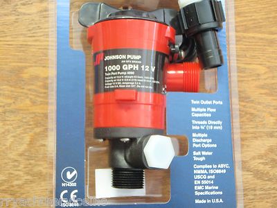 LIVEWELL BAIT PUMP JOHNSON 189 48903 1000GPH DUAL PORT FISHING BOAT ...