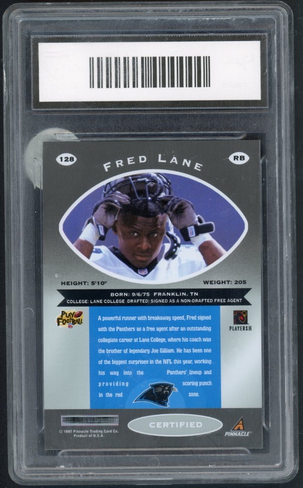 1997 Pinnacle Certified Fred Lane Carolina Panthers #128 GMA 10 GEM ...