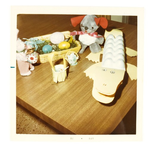 Easter Crafts Still Life Photo 1970s Vintage Basket Bunny Eggs Snapshot ...