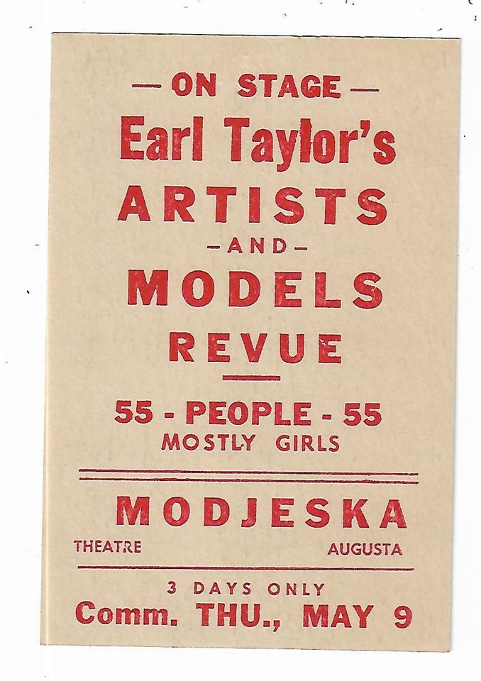 Old Ad Card Earl Taylor's Artists Models GIRLS Revue Modjeska Theatre ...
