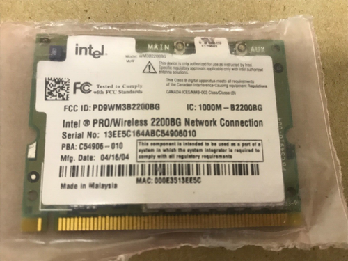 Intel PRO/Wireless Card WM3B2200BG 802.11b/g Wifi Card Laptop Mini PCI ...