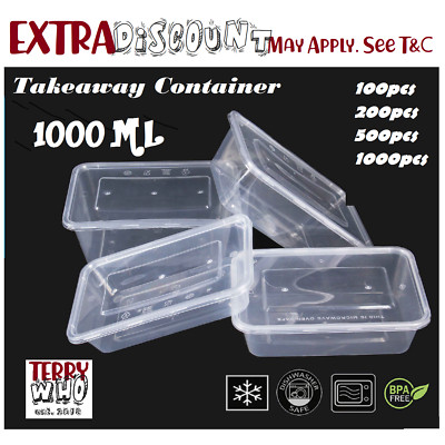 1000ml Rectangle Take away Containers Food Plastic Lids Bulk | eBay ...