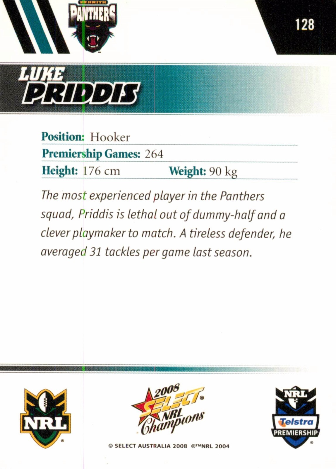 2008 PENRITH PANTHERS NRL Card LUKE PRIDDIS Centenary | eBay