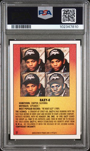 Eazy-E 1991 Premier Rap Pack ROOKIE #31 PSA 10 | eBay