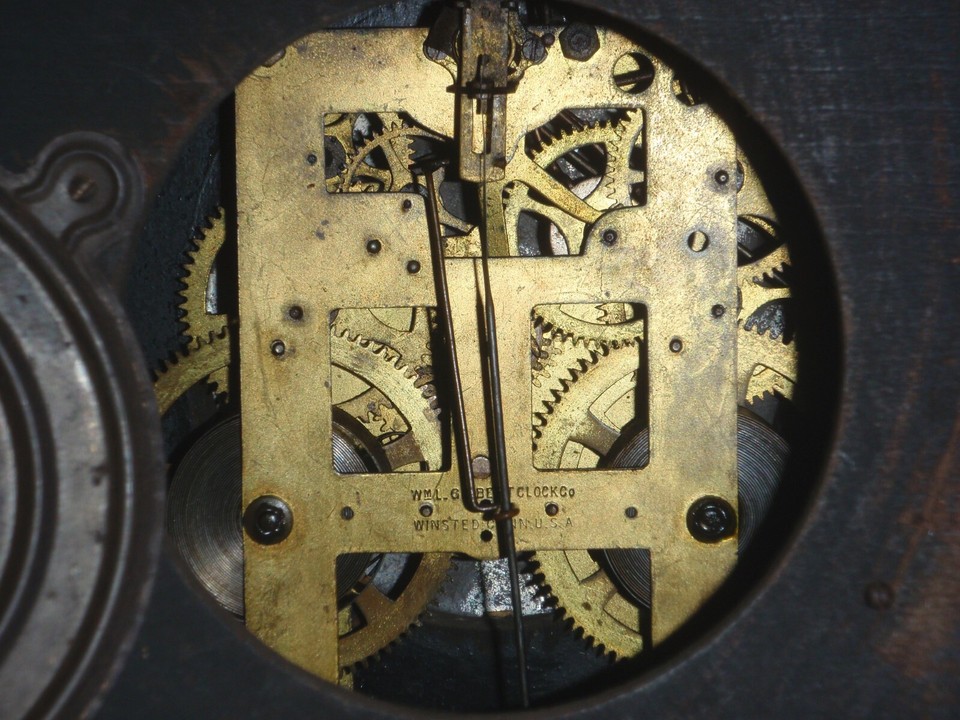 Gilbert "Curfew" Model Rare OPEN ESCAPEMENT Face Clock w/ Bell Top Runs ...