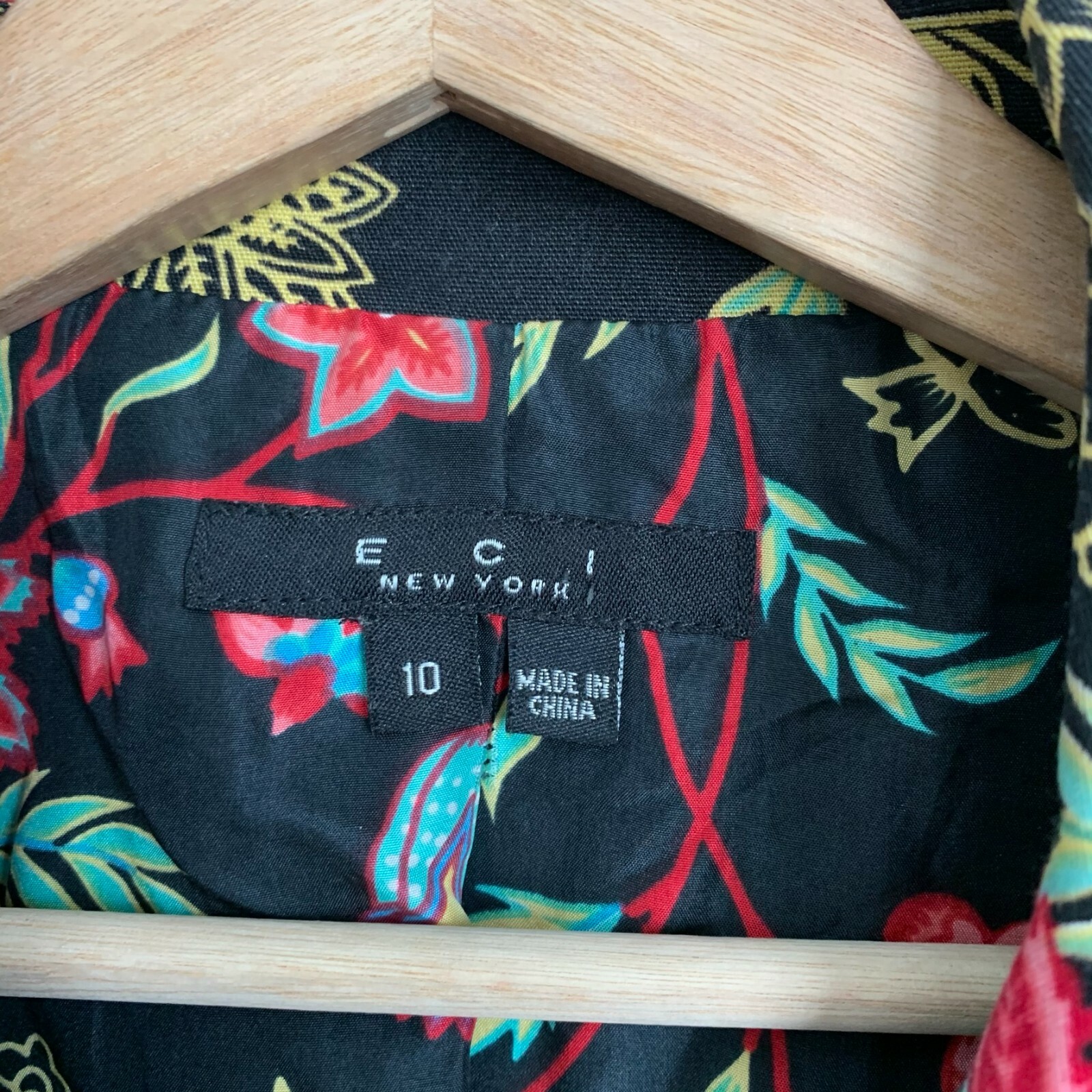 ECI New York Black Jacket Pink Floral Multi 3/4 Sleeve Snap Stretch ...