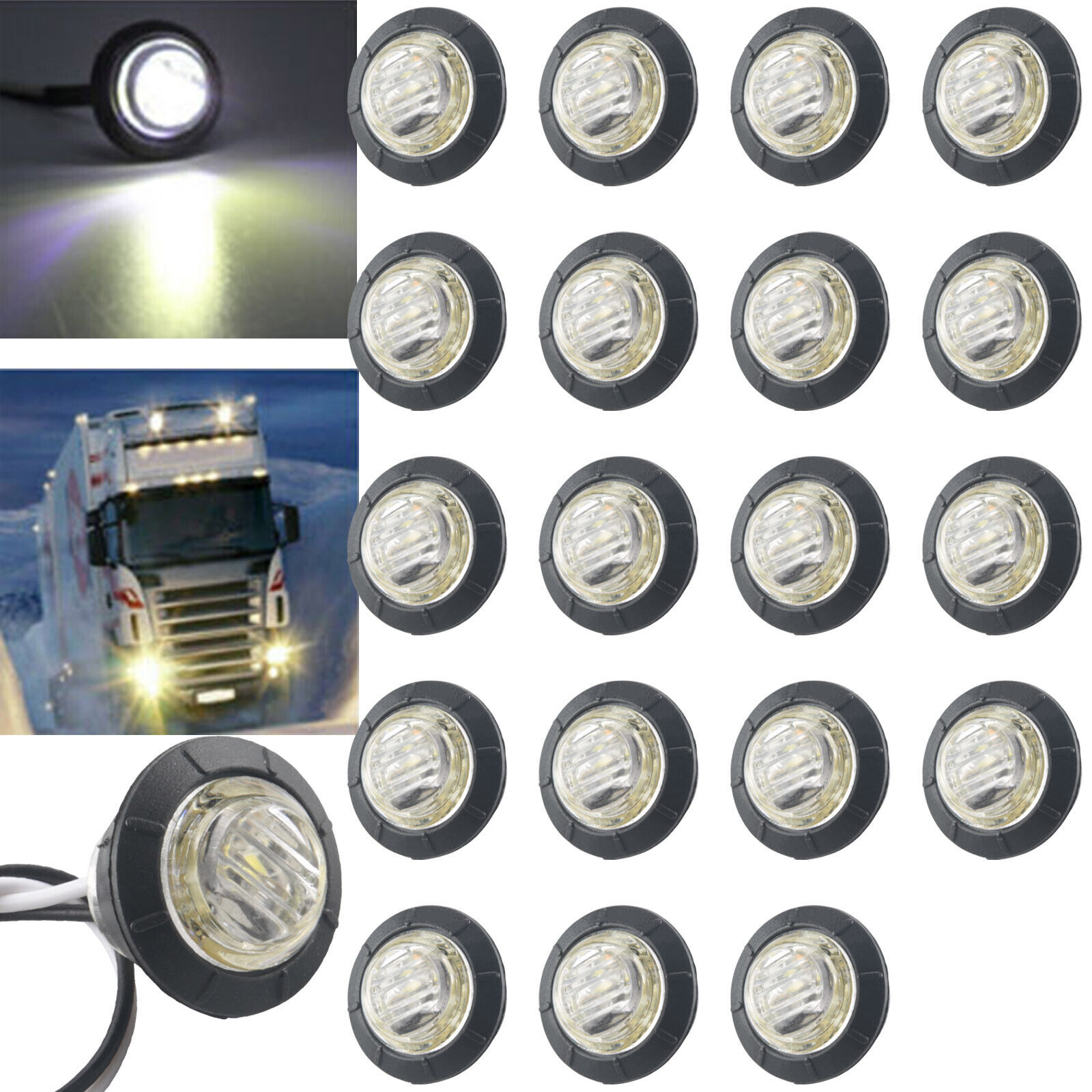 3/4" 12V Marker Lights LED Truck Trailer Round Side Bullet Light Red ...