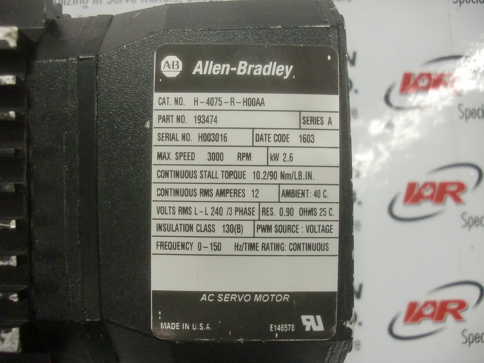 ALLEN BRADLEY SERVO MOTOR H-4075-R-H00AA | eBay