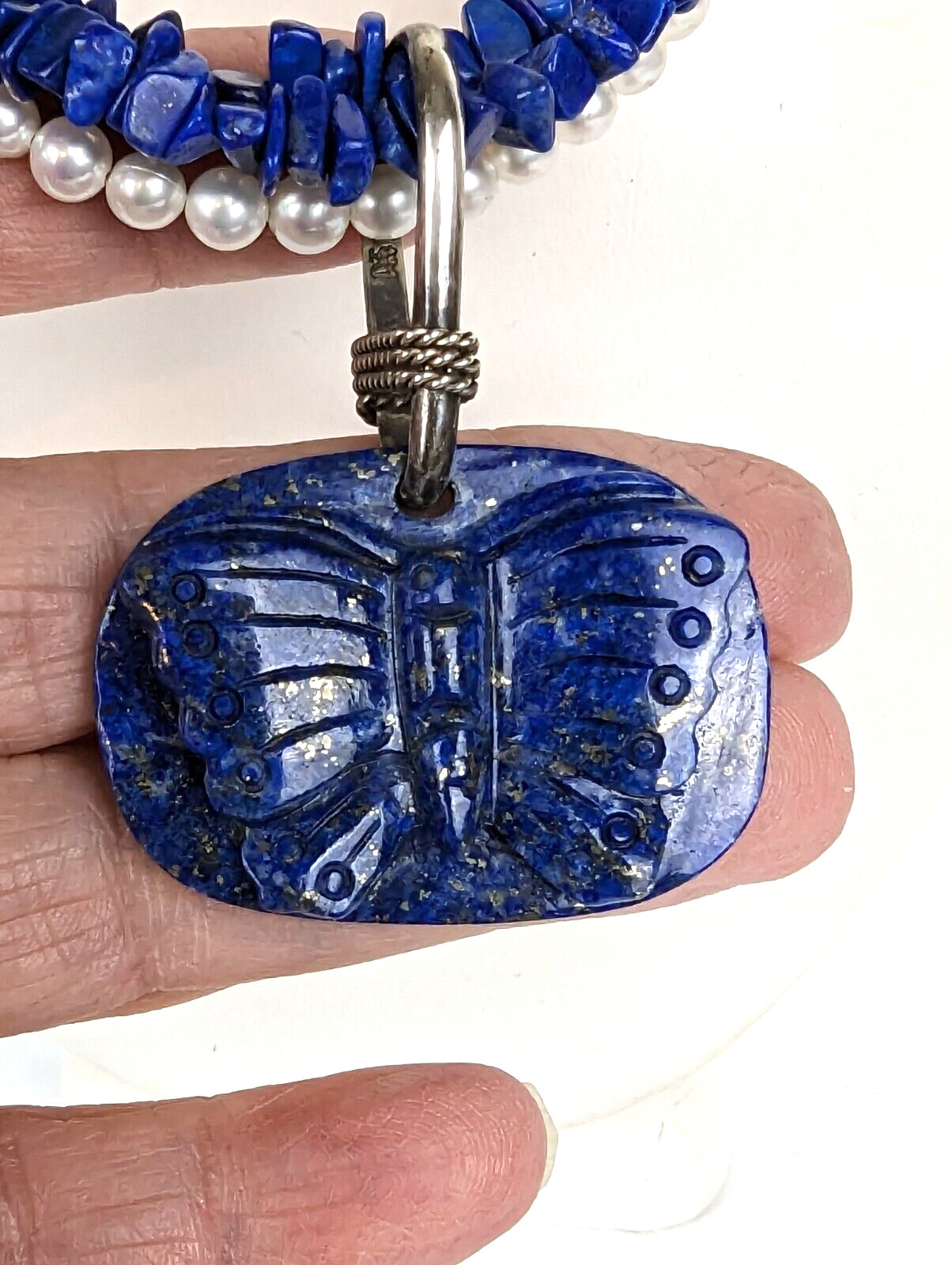 Jay King DTR Carved Lapis Butterfly Lapis & Pearl Bea… - Gem