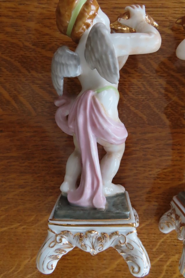 Pair Dresden Style Vintage Occupied Japan Cherubs Blowing Shell Horn | eBay