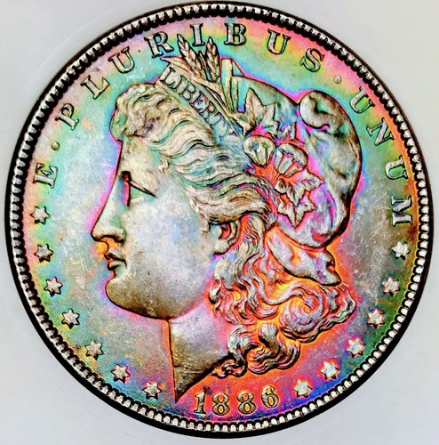 1886 MORGAN MOST SPECTACULAR NEON RAINBOW! FLAWLESS SUPERB GEM BU+++NR ...