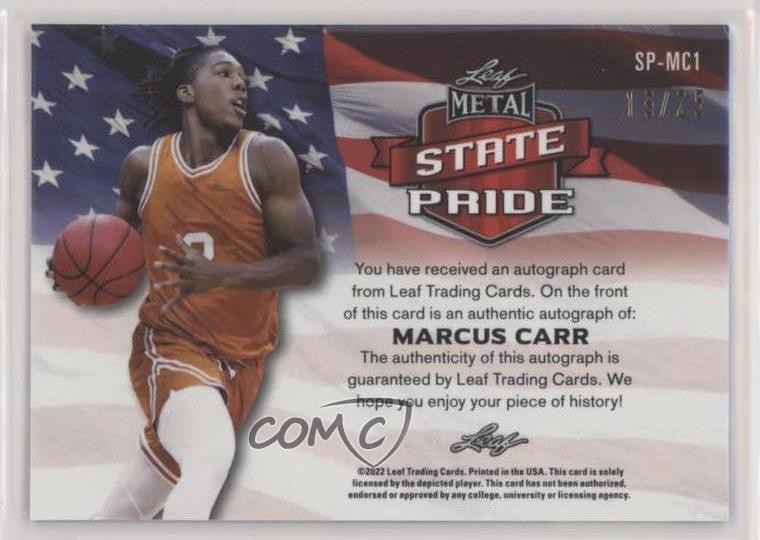 2021-22 Leaf Metal State Pride Purple Wave /25 Marcus Carr #SP-MC1 Auto ...