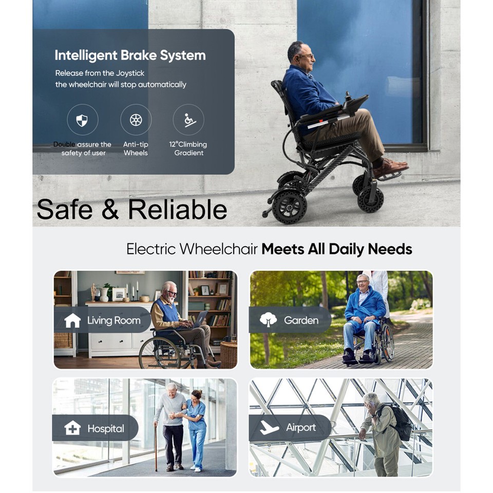 WeFree 38LB Ultra Lightweight Foldable Electric Wheelchair Intelligent ...