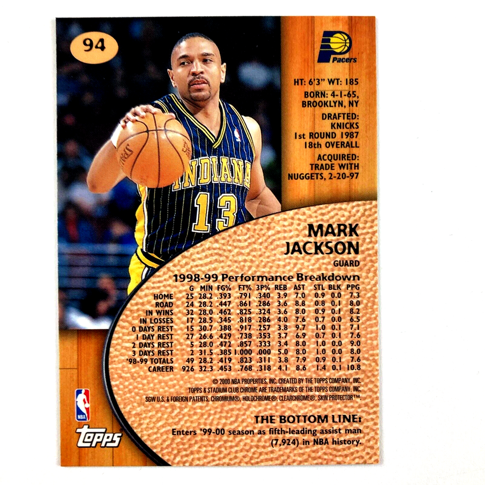 Mark Jackson 1999-00 Topps Stadium Club Chrome Card #94 Indiana Pacers ...