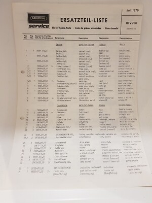 Service Manual Grundig Ersatzteil Liste RTV 730 | eBay.de