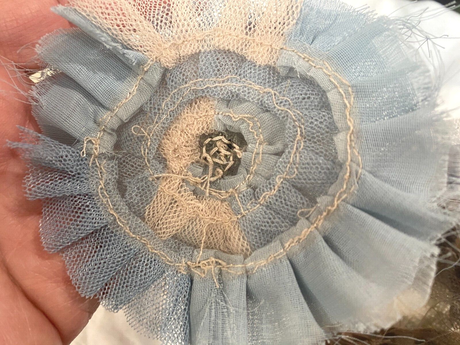 vintage applique boho flower layered netting beads hand sewn 3.5 ...