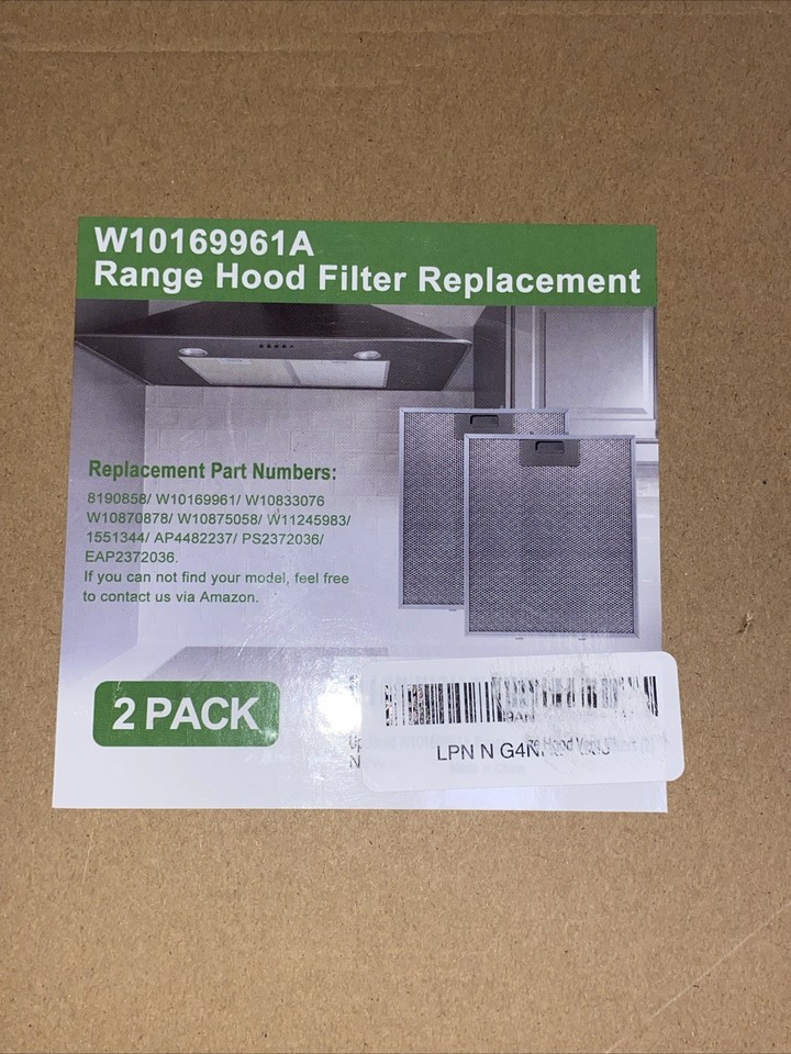 2 pack W10169961A Range Hood Vent Grease Filter replacement 10.5" X 12 ...